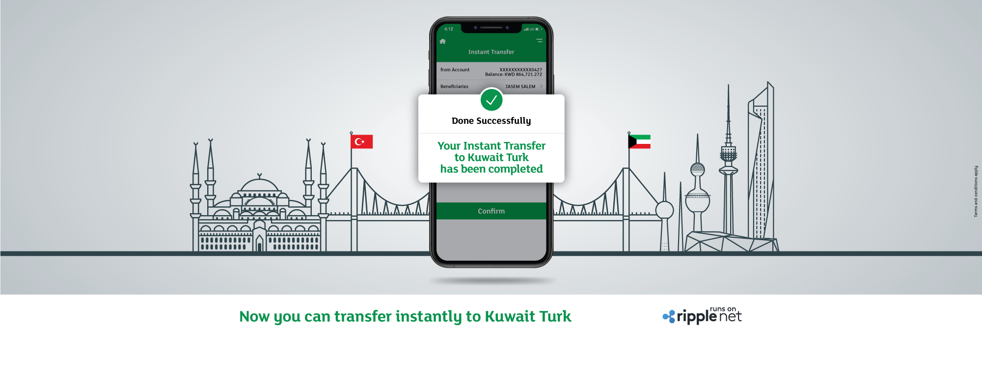 Instant transfer to Kuwait Turk